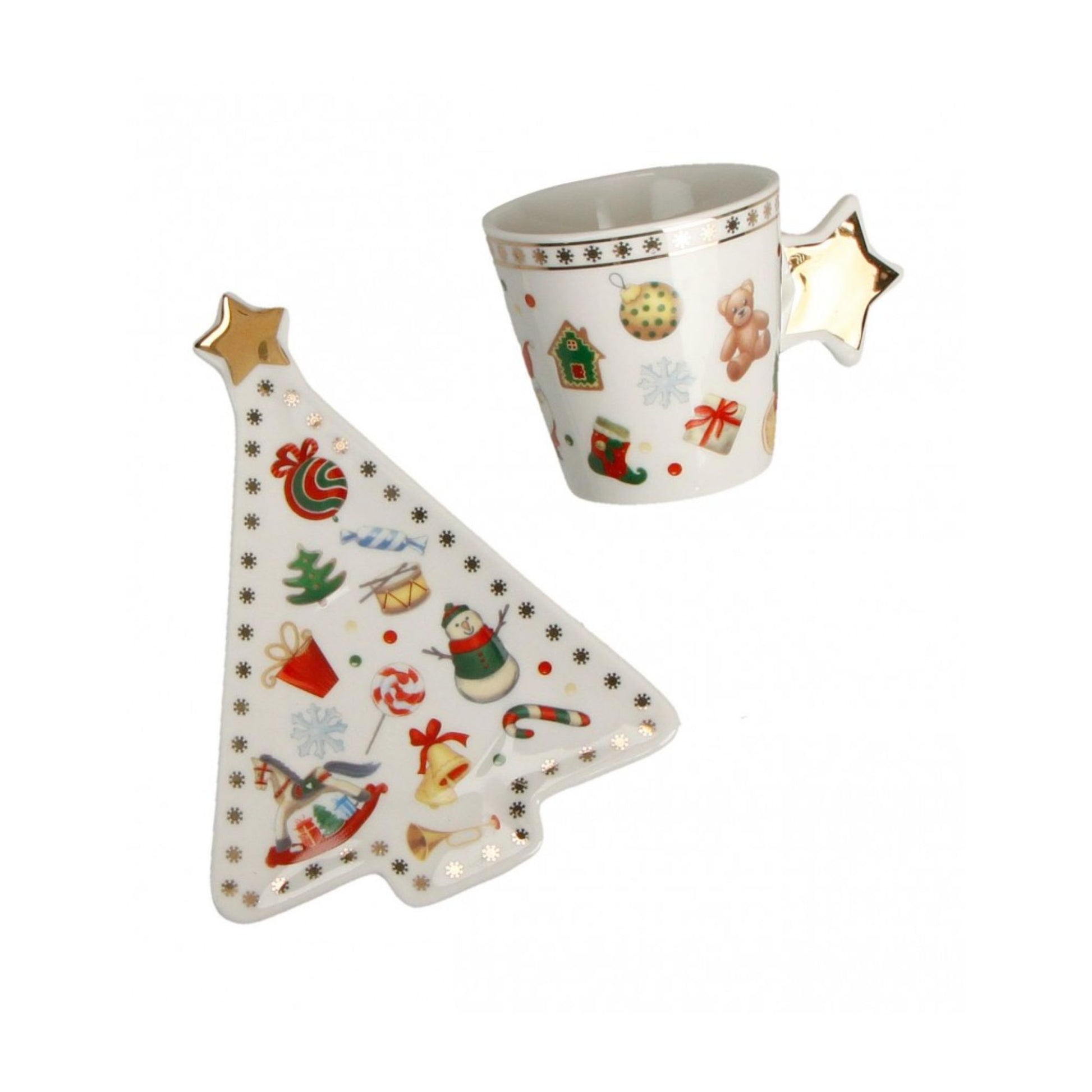 BRANDANI - Set 2 Tazzine Caffè Chicchi e Balocchi Tavola Natalizia 6 c ...